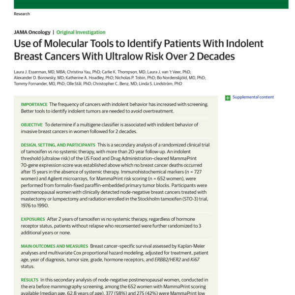 Use of Molecular Tools to Identify Patients With Indolent Breast Cancers